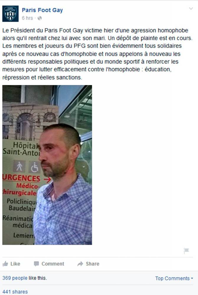 Le président du Paris Foot Gay victime d'une agression homophobe